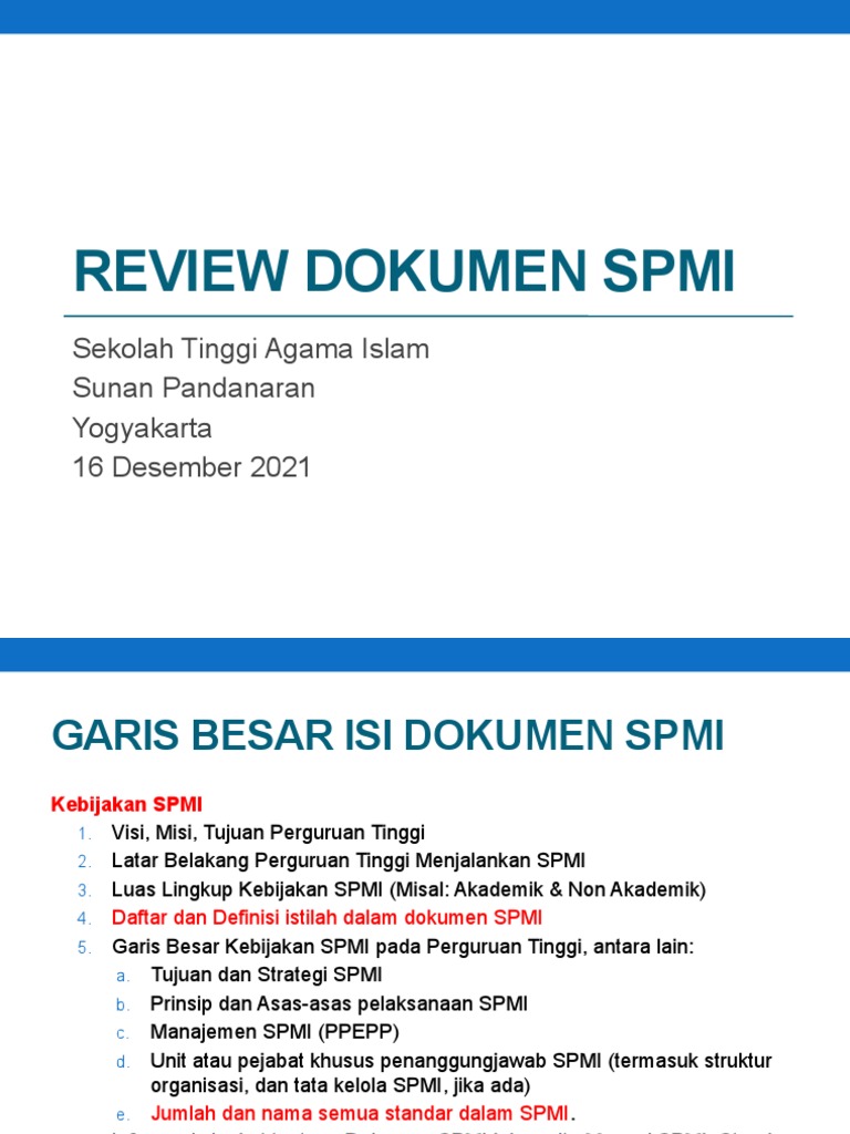 Kebijakan dan Manual SPMI Perguruan Tinggi | PDF