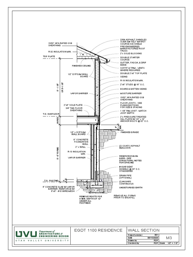 Residential Construction Section Detailing Foundations, Walls ...