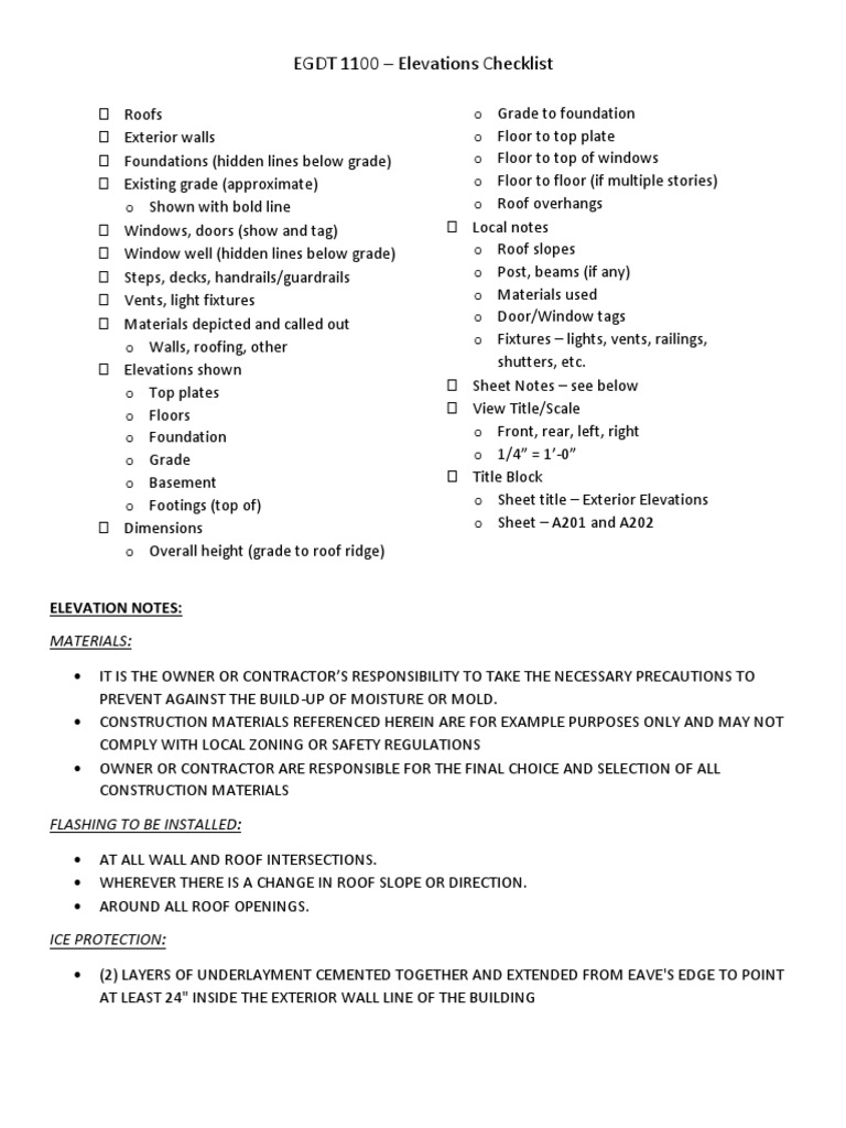 EGDT 1100 - Elevations Checklist: Elevation Notes | PDF