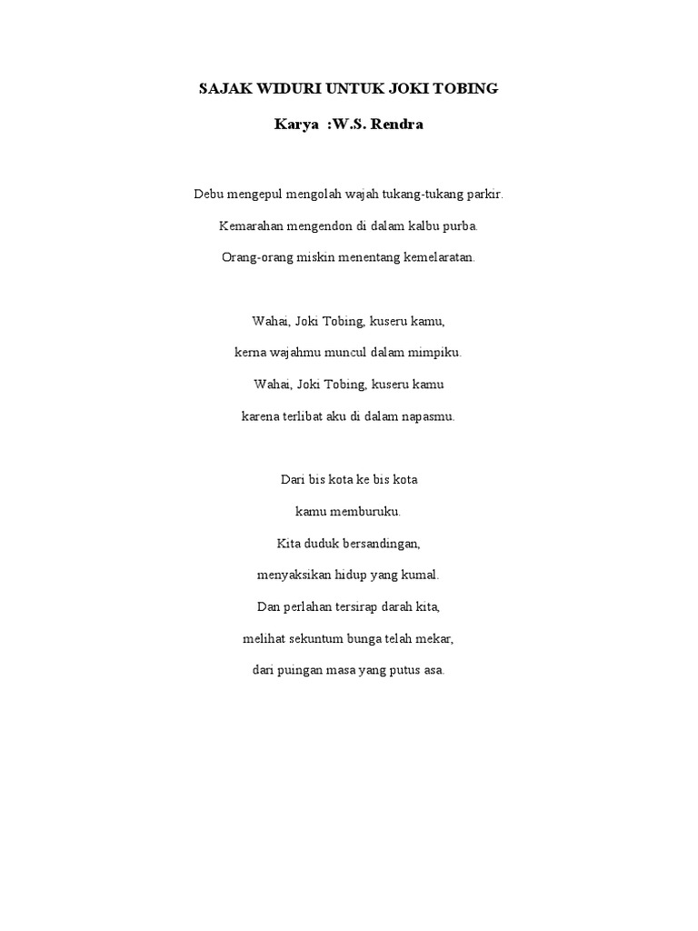 Sajak Widuri Untuk Joki Tobing | PDF