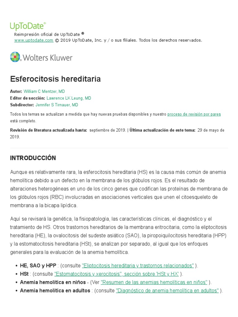 Esferocitosis Hereditaria UTD | PDF | Anemia | Mutación
