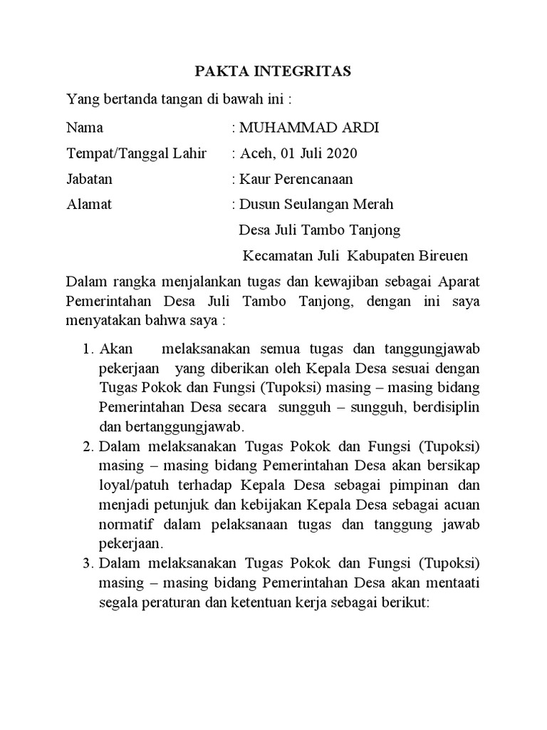 Contoh Fakta Integritas | PDF