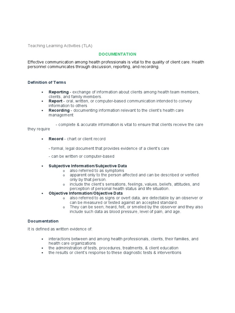 Teaching Learning Activities (TLA) | PDF | Electronic Health Record ...