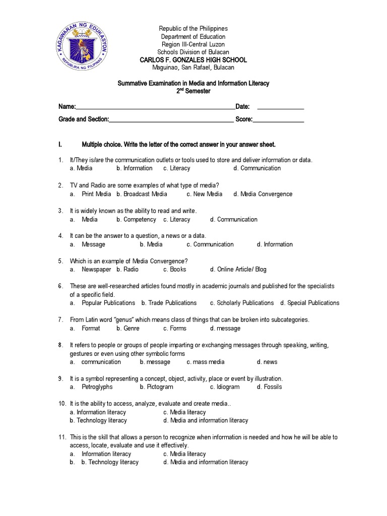 Media and Information Literacy Exam | PDF | Mass Media | Information
