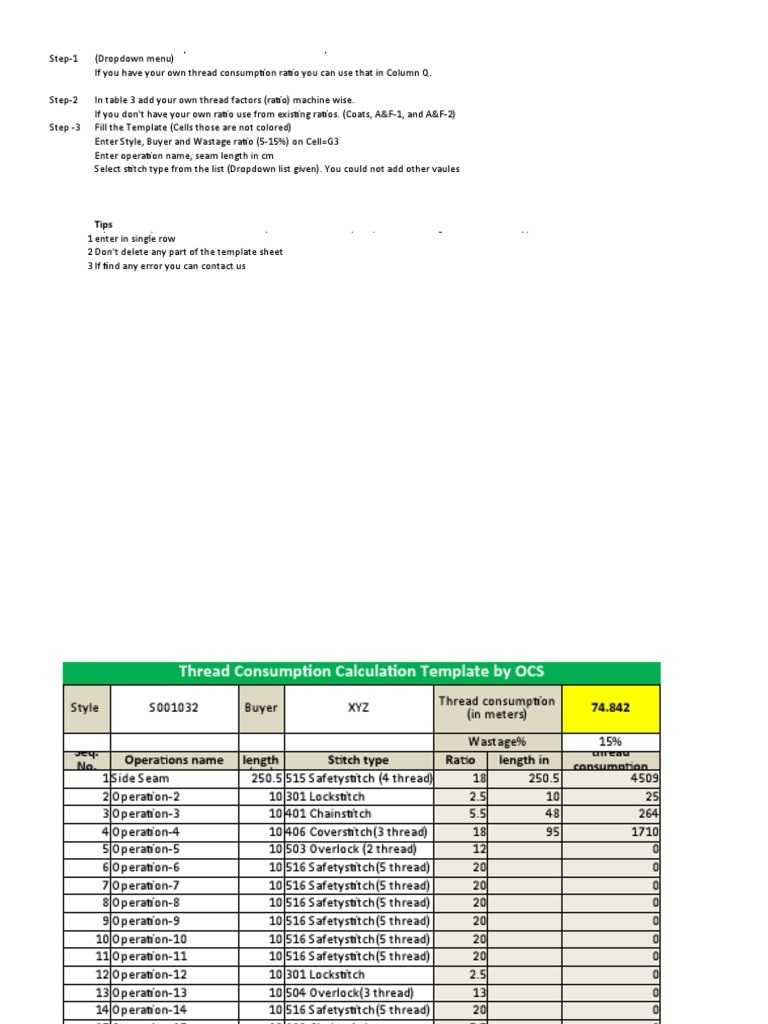 Thread Consumption Template | PDF | Clothing | Crafts