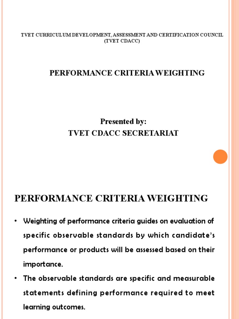 TVET CDACC Secretariat Presents Procedures for Weighting Performance ...