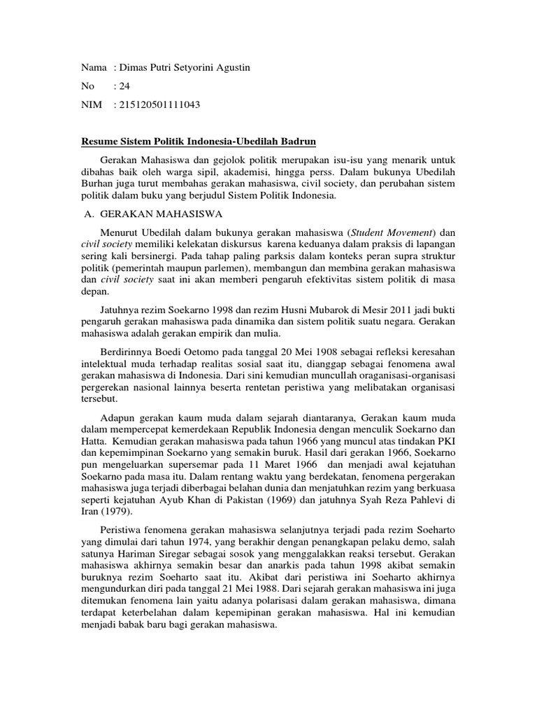 Resume Sistem Politik Indonesia-Ubedilah Badrun | PDF