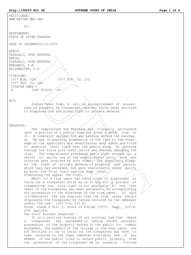 Ram Rattan V State of UP | PDF | Wound | Prosecutor