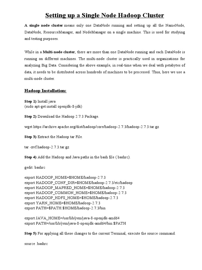 Hadoop Installation Steps Pdf Apache Hadoop Computer Data 