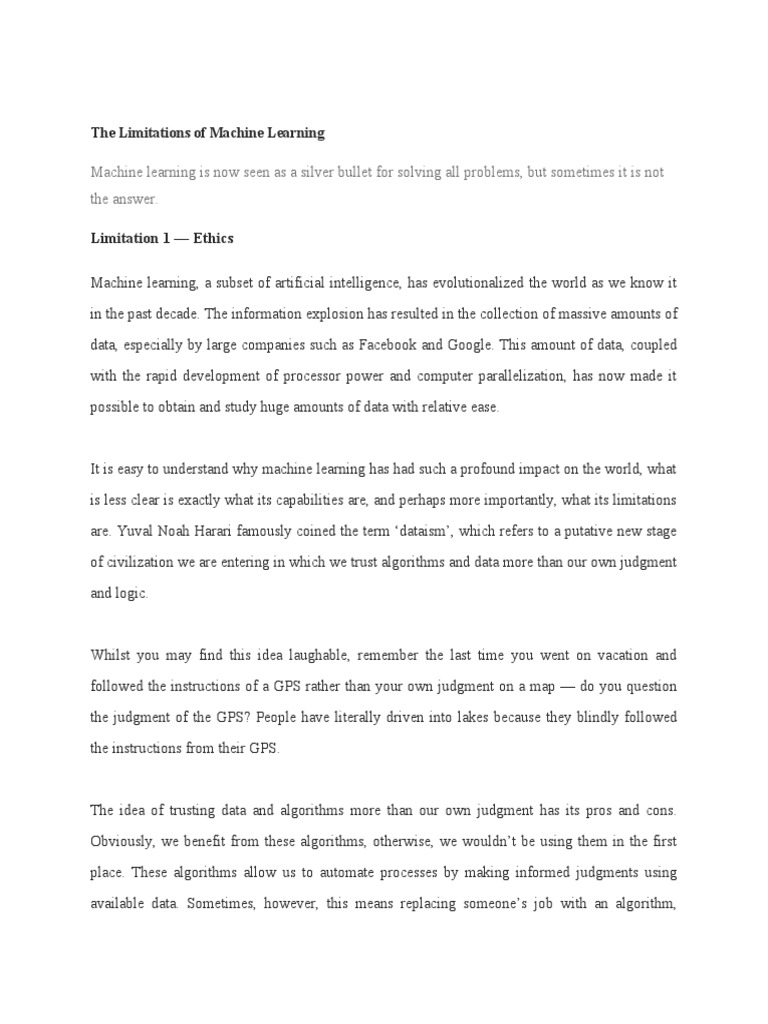 The 4 key limitations of machine learning | PDF | Machine Learning ...