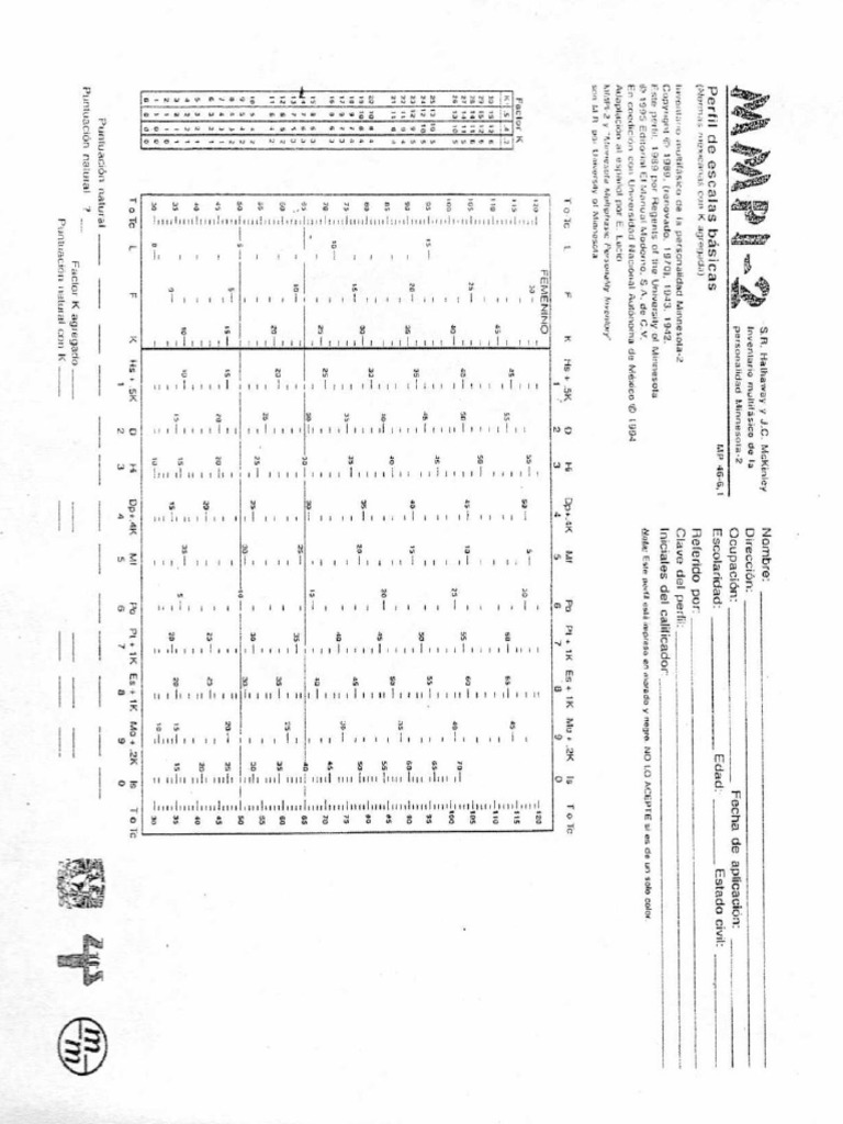 Hoja Del Mmpi Escalas Basicas | PDF