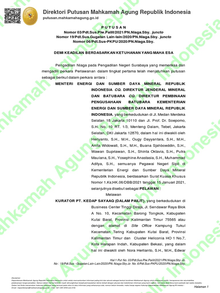 Putusan 3 PDT - Sus.plw - Pailit 2021 PN - Niaga.sby 20210928 | PDF