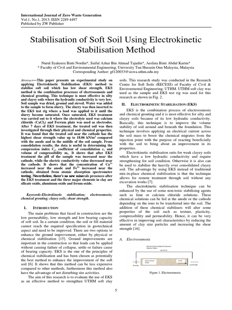 Stabilisation of Soft Soil Using Electrokinetic Stabilisation Method | PDF