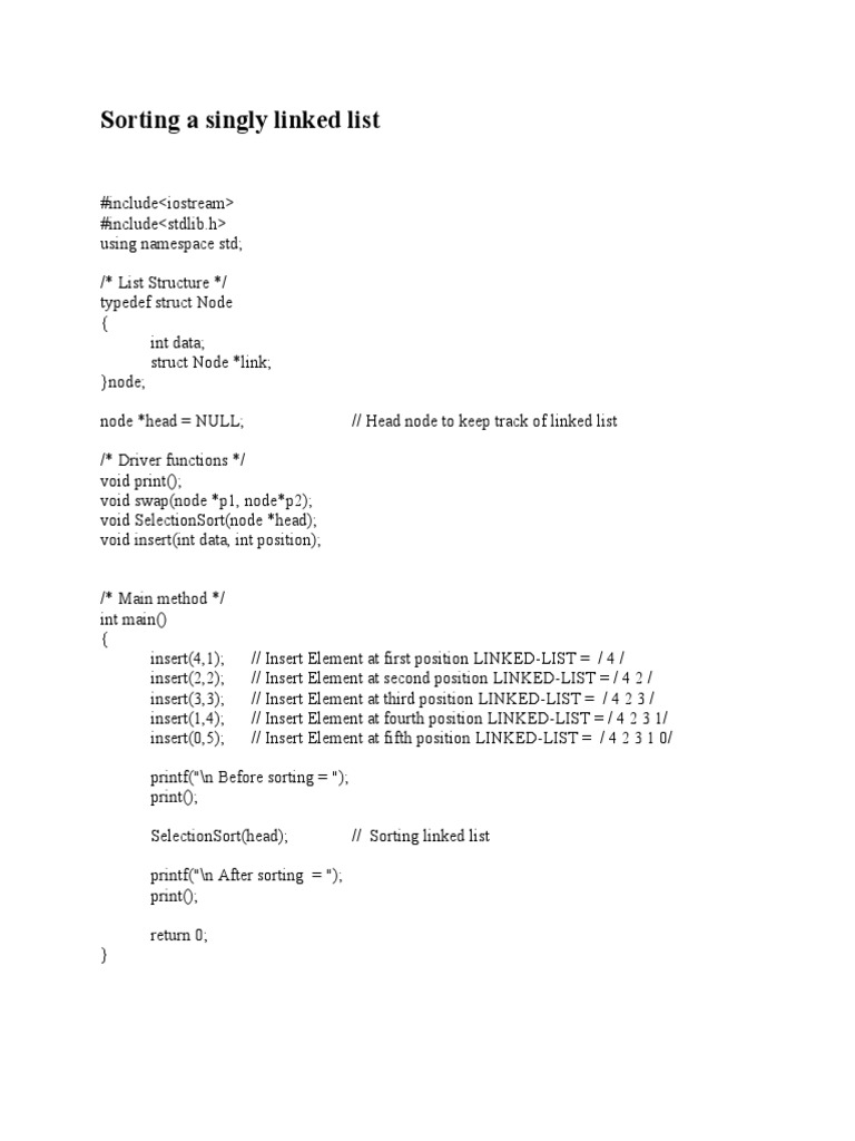 Sorting A Singly Linked List Pdf Computing Algorithms And Data Structures