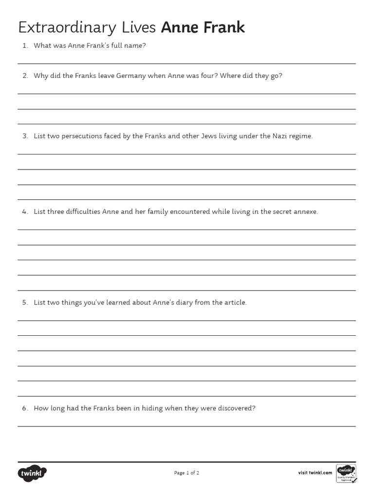 Anne Frank Homework | Download Free PDF | Anne Frank | Jews And Judaism