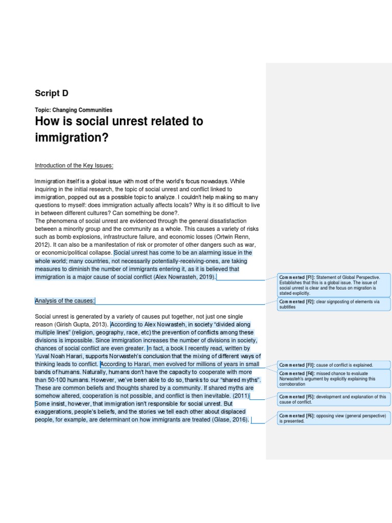 How Is Social Unrest Related To Immigration?: Script D | PDF ...