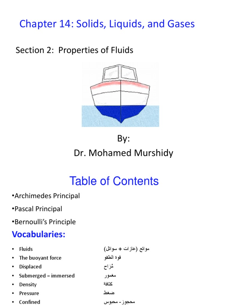 Chapter 14: Solids, Liquids, and Gases: Section 2: Properties of Fluids ...