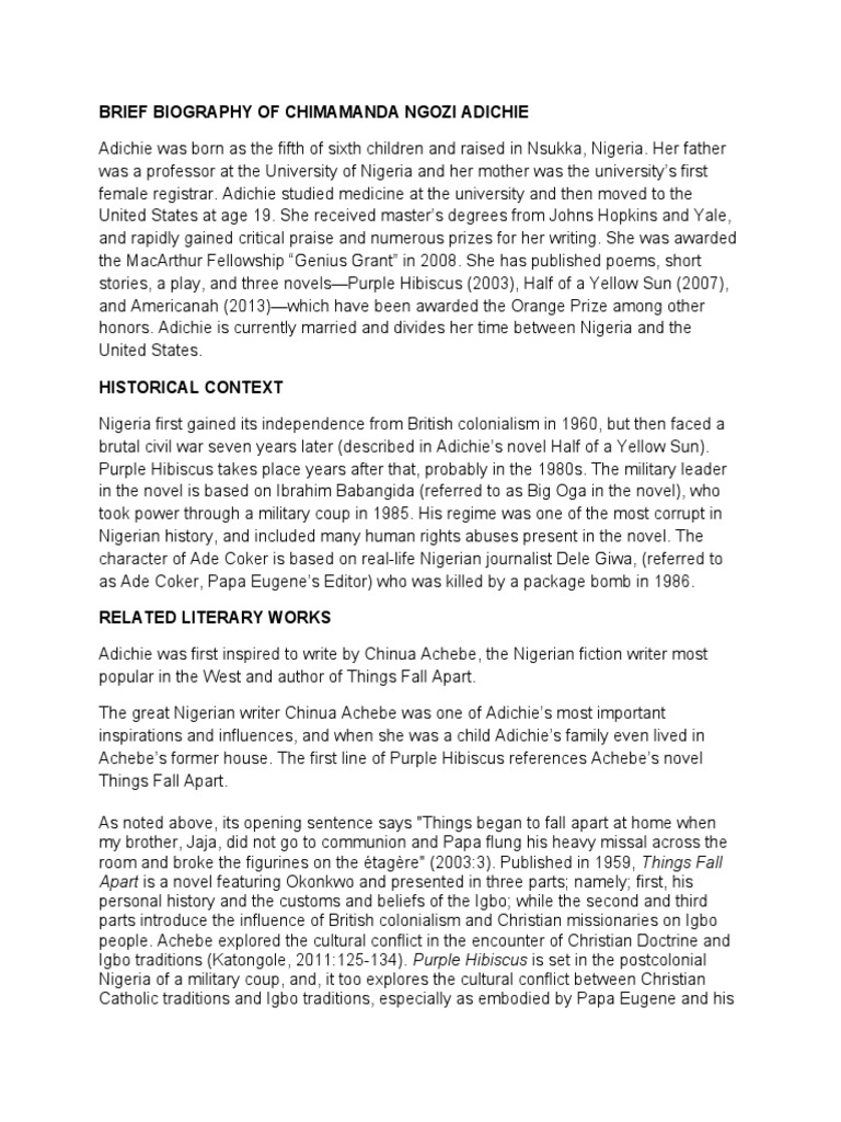 Purple Hibiscus - Chimamanda Ngozi Adichie Notes | PDF