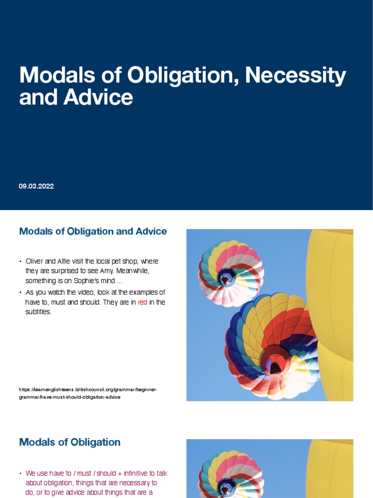 Understanding Modals of Obligation & Advice | PDF | Cognitive Science ...