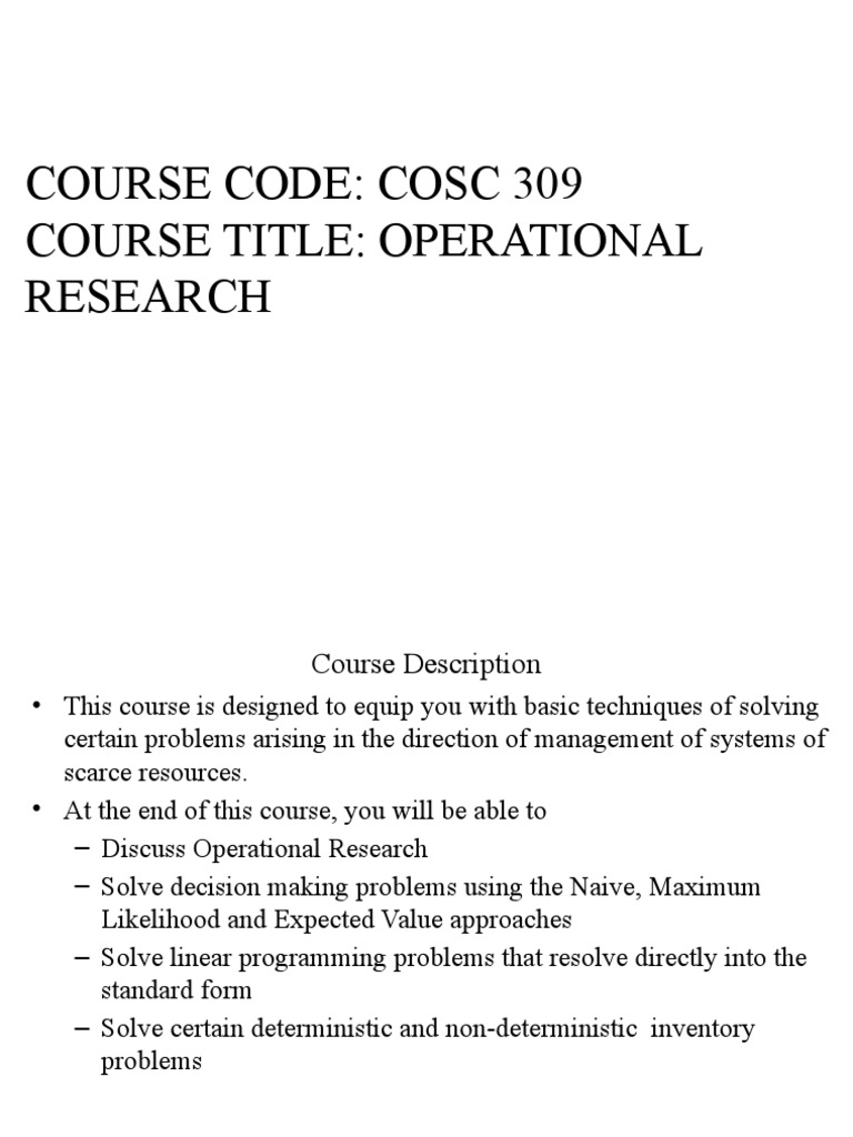 Cosc309 - Video Clip 01 - Introductory | PDF | Linear Programming ...