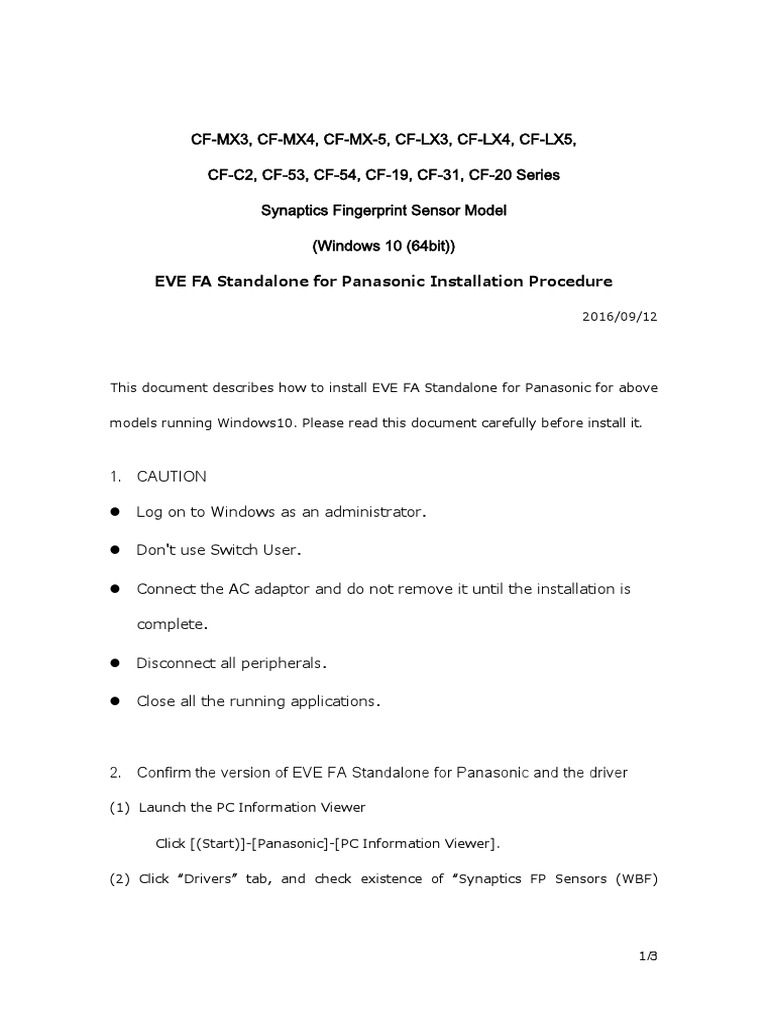 EVE FA Installation Guide for Panasonic | PDF | Windows 10 | Microsoft ...