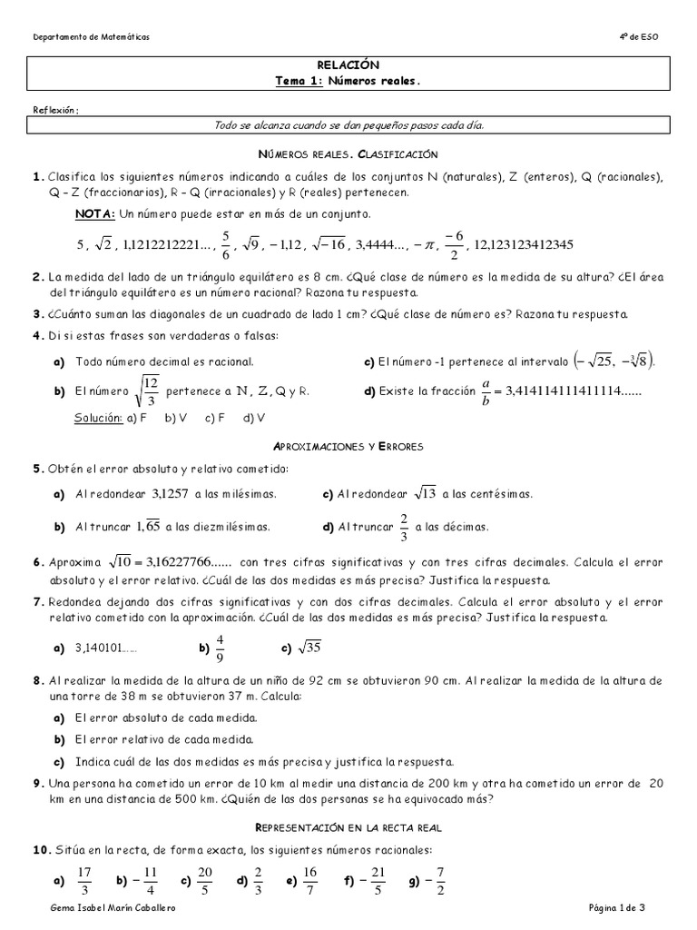 Relación Tema 1. Números Reales. Soluciones | PDF | Número Real ...