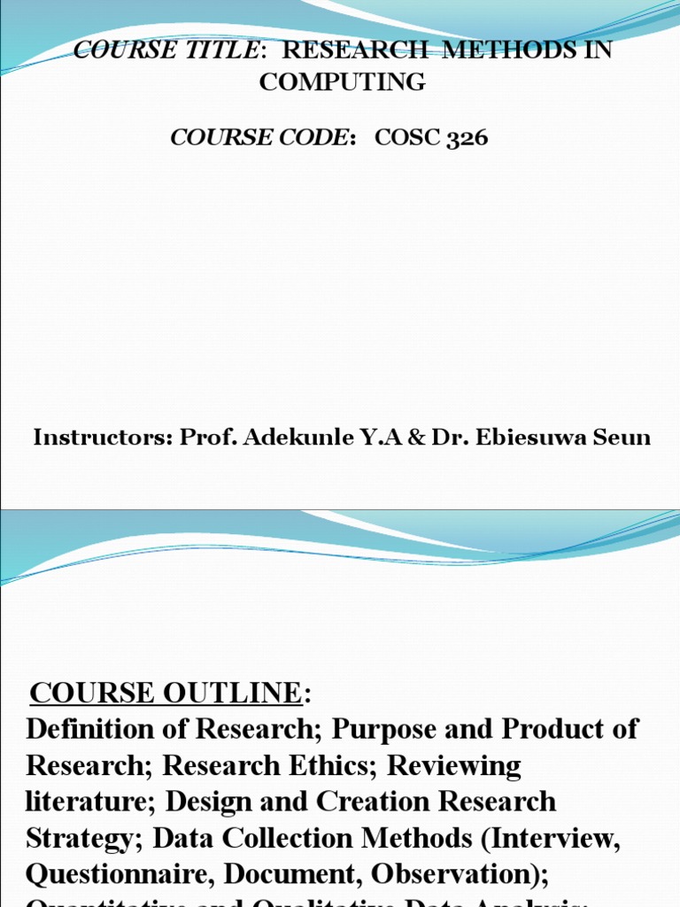 Course Title: Research Methods In: Computing | PDF | Scientific Method ...