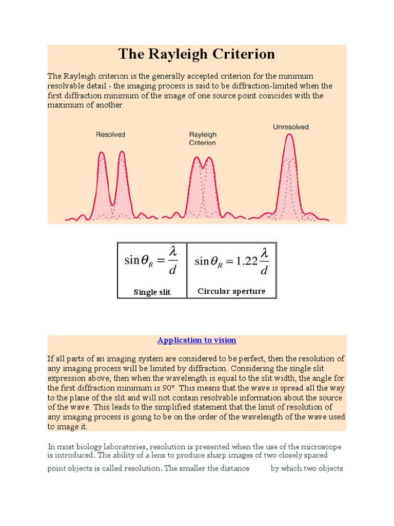 The Rayleigh Criterion | PDF | Science & Mathematics