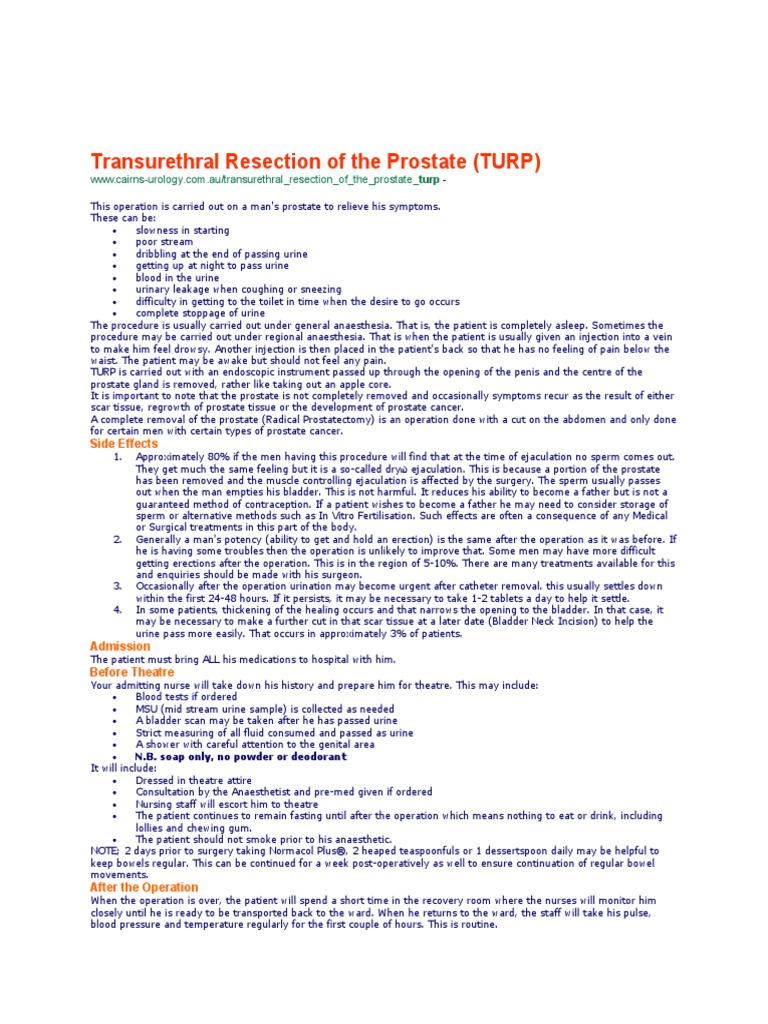 Trans Urethral Resection of The Prostate | PDF | Prostate | Urology