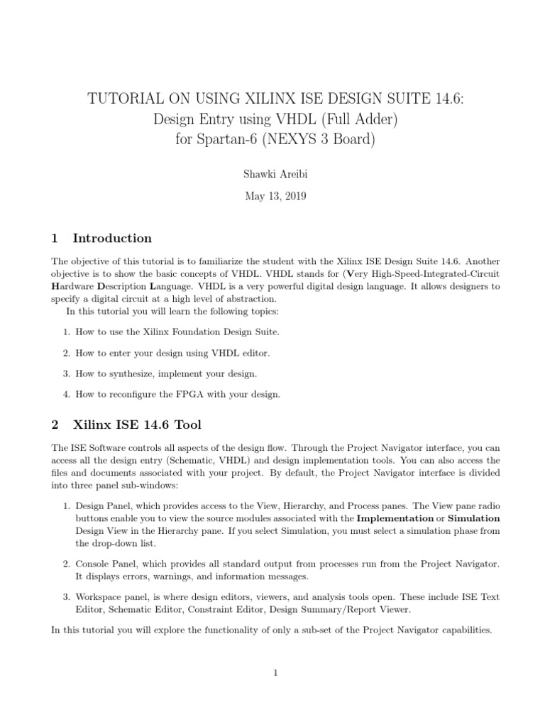 Tutorial On Using Xilinx Ise Design Suite 146 Design Entry Using Vhdl Full Adder For Spartan