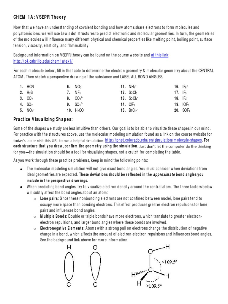 VSEPR Lab Activity - ANSWER KEY | PDF | Chemical Bond | Molecules