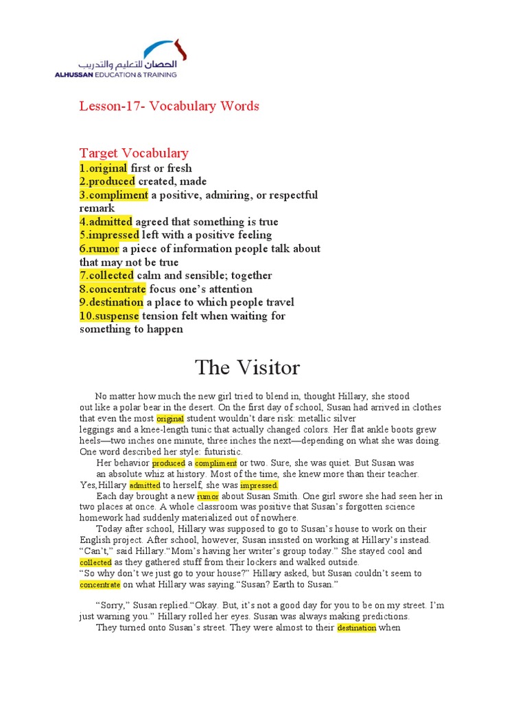 Target Vocabulary Lesson 17 Grade 5 | PDF