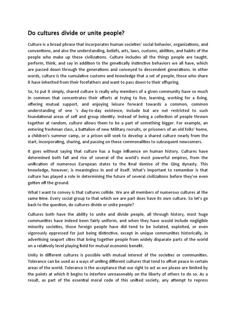 Do Cultures Divide or Unite People | PDF