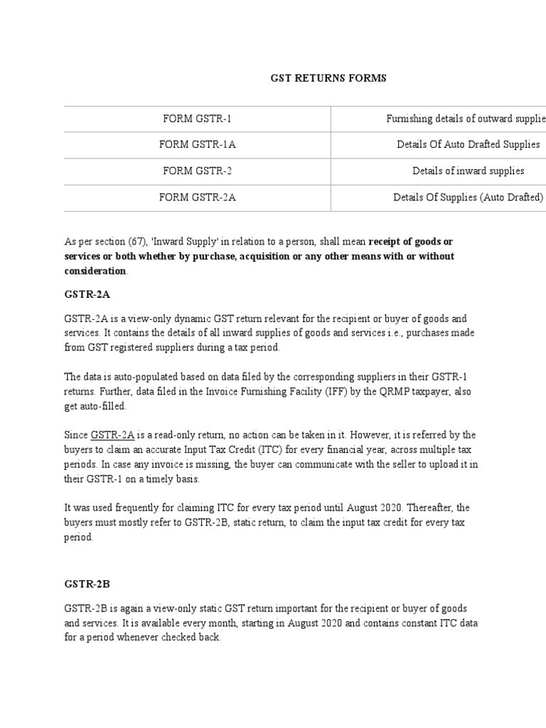 GST Returns Forms | PDF