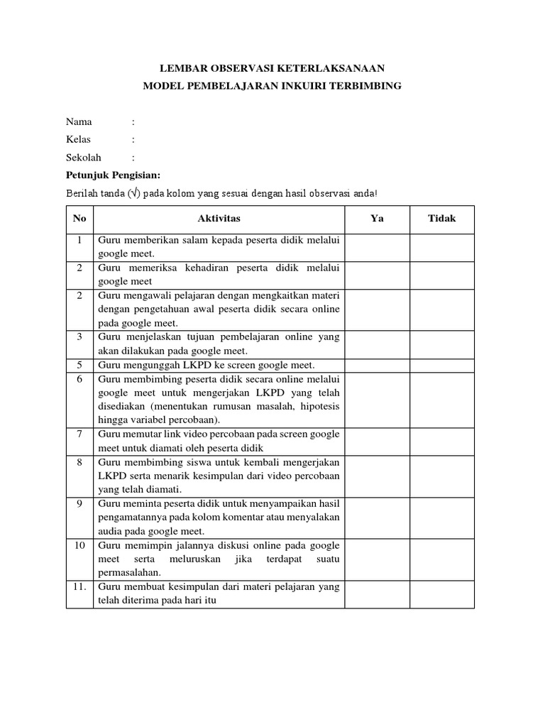 Lembar Observasi Keterlaksanaan | PDF