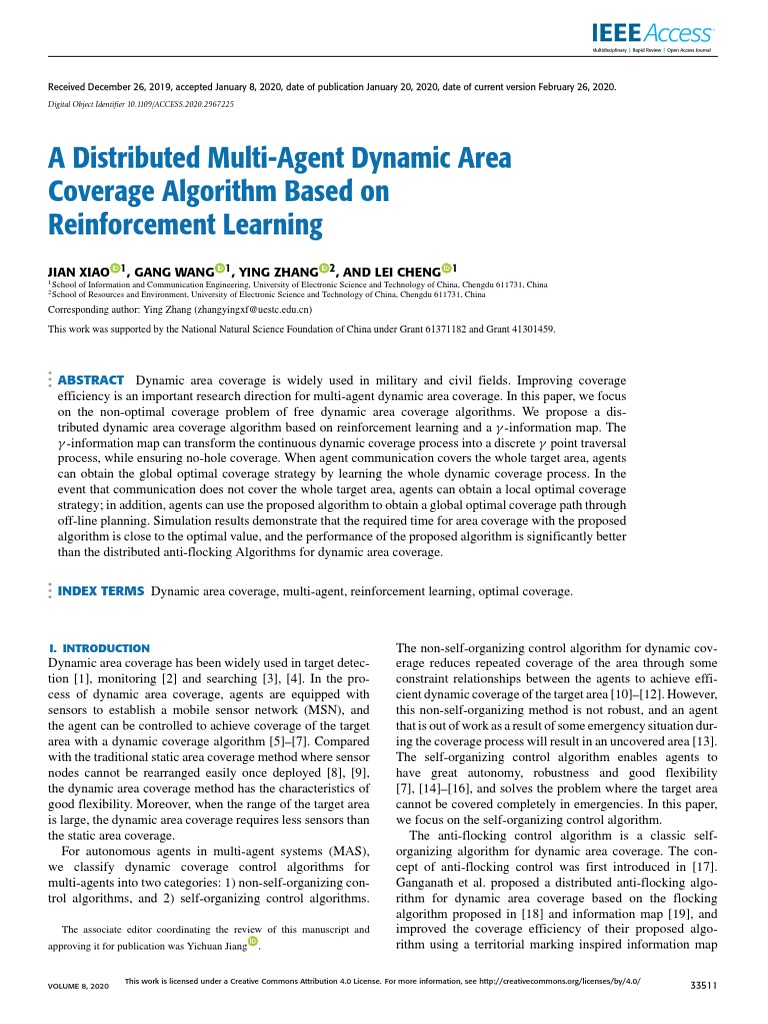 A Distributed Multi Agent Dynamic Area Coverage Algorithm Based On Reinforcement Learning Pdf