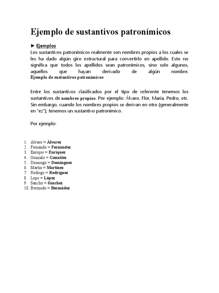 Ejemplo de Sustantivos Patronímicos | PDF