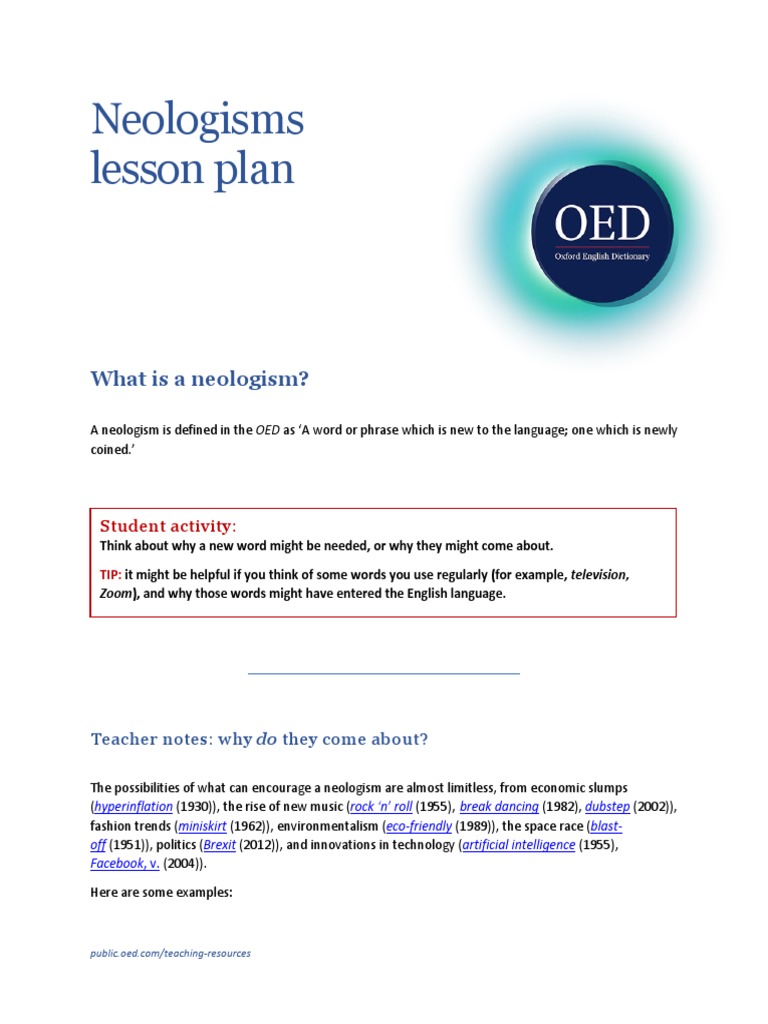 Neologisms Lesson Plan | PDF | Pandemic | Quarantine