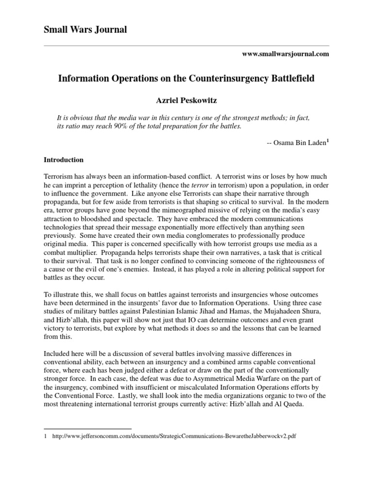 Small Wars Journal: Azriel Peskowitz | PDF | Politics