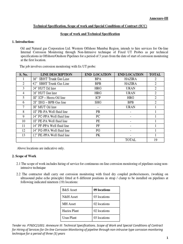 4 Annexure III Tech Specs Scope of Work and SCC JT Comments | PDF