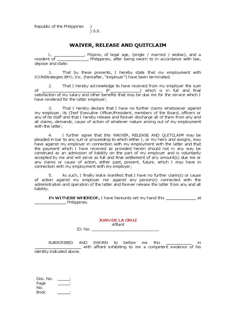 Employee Quitclaim and Release Sample | PDF | Private Law | Common Law