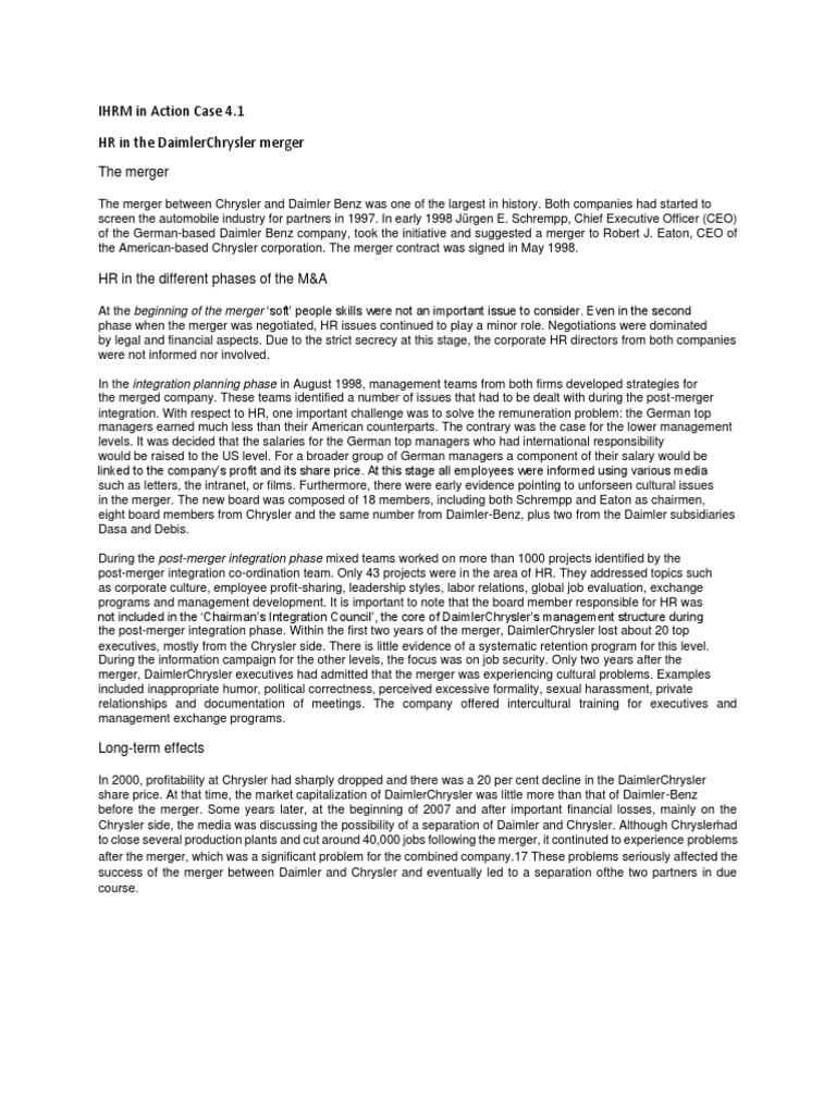 IHRM in Action Case 4 | PDF | Daimler Ag | Mergers And Acquisitions