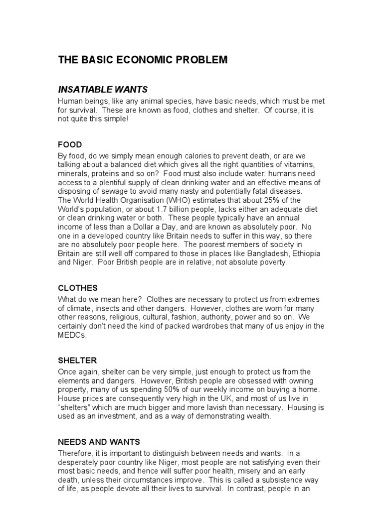 The Basic Economic Problem - WS | PDF | Market Economy | Economics