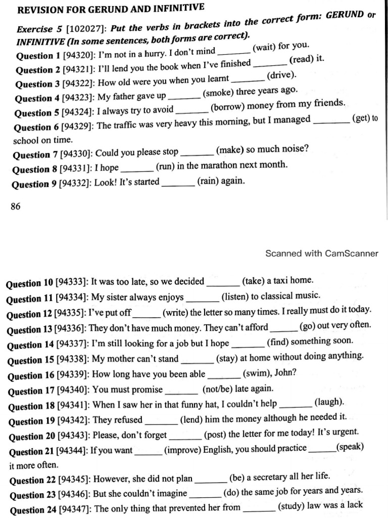 Revision For Gerund and Infinitive | PDF