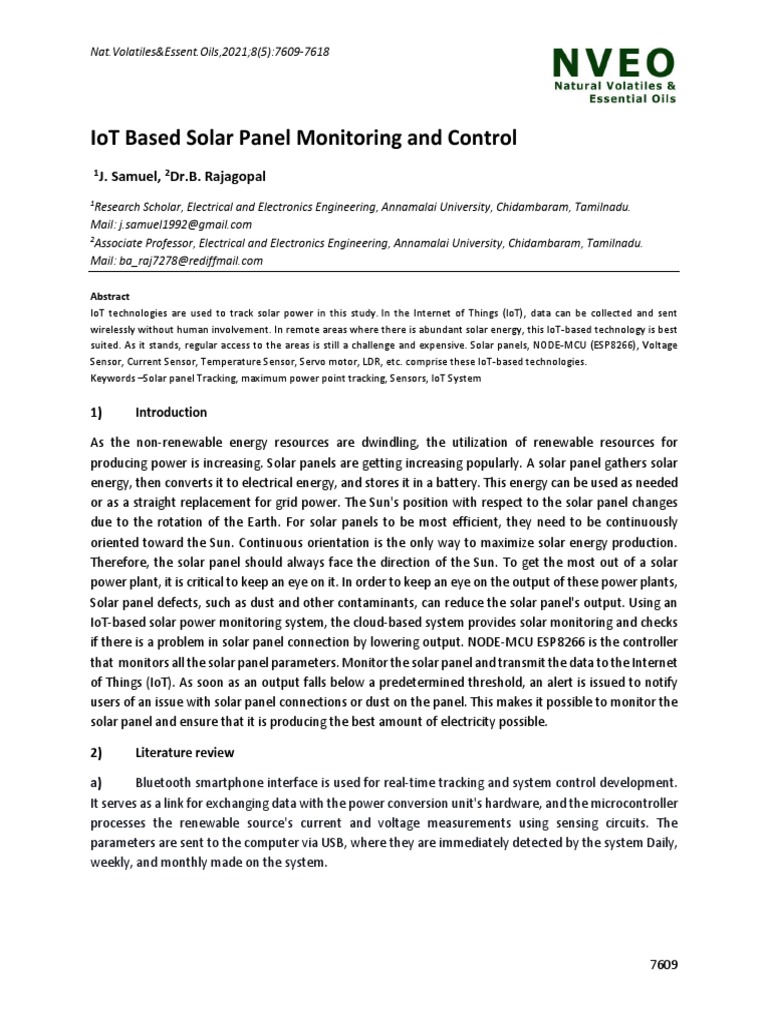Iot Based Solar Panel Monitoring and Control: J. Samuel, Dr.B ...