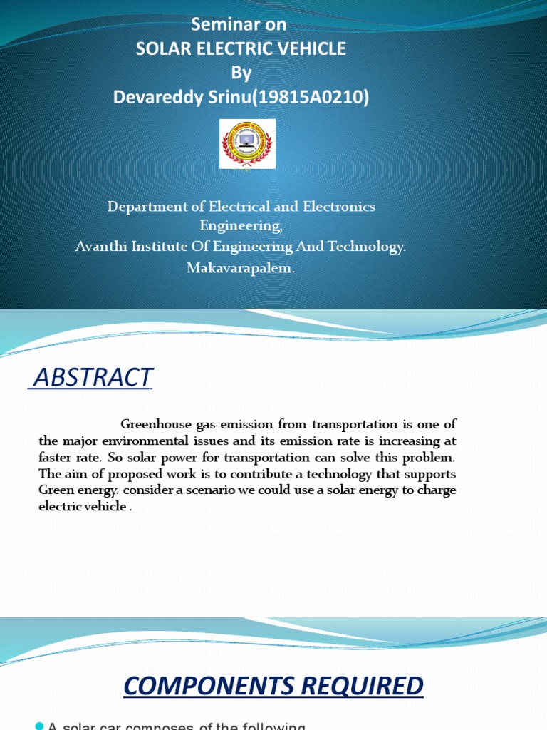 Solar Vehicle | PDF | Solar Power | Rechargeable Battery