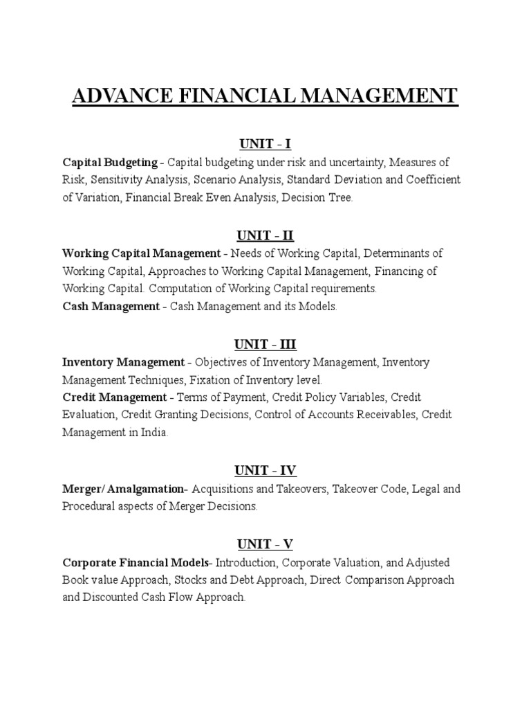 Advance Financial Management: Unit - I | PDF | Factoring (Finance ...