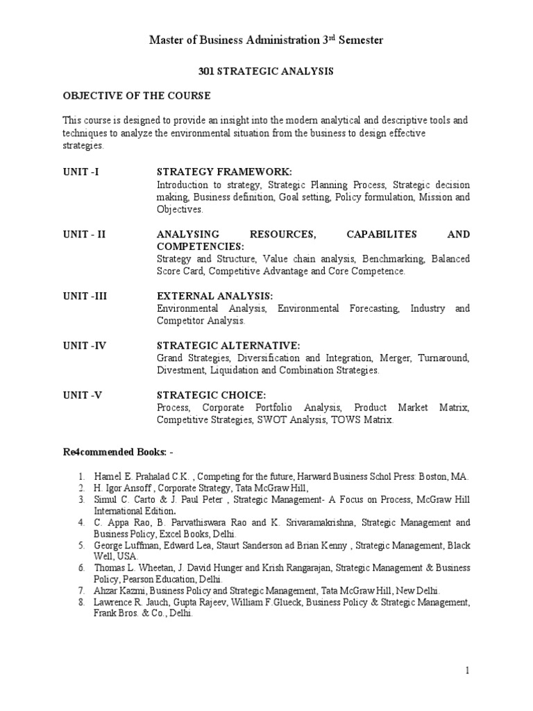 MBA Syllabus 3rd Sem | PDF | Strategic Management | Marketing Research