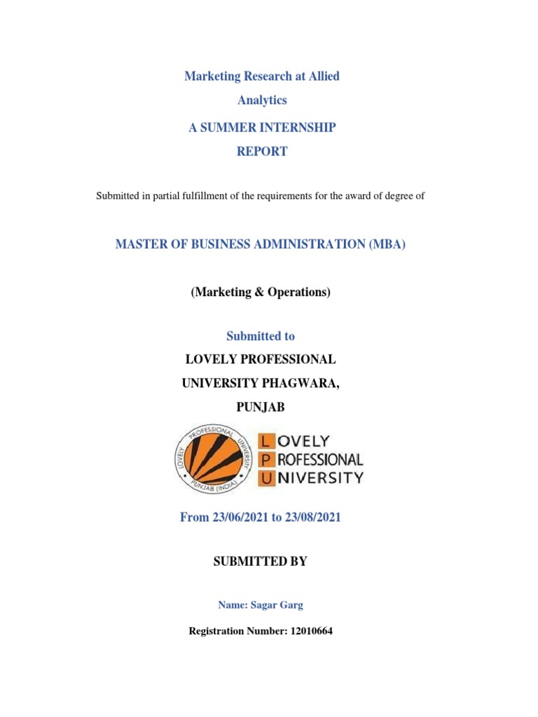 Marketing Research at Allied Analytics A Summer Internship | PDF