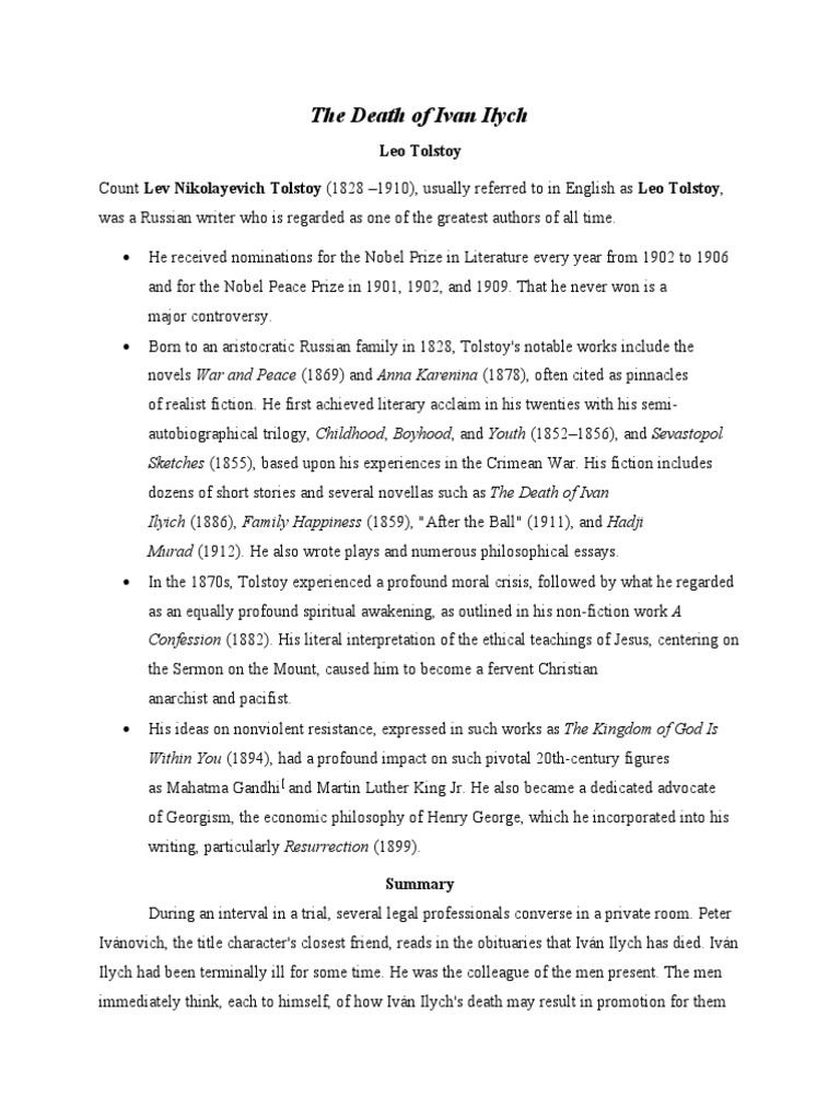 Summary of The Death of Ivan Ilych | PDF | Leo Tolstoy